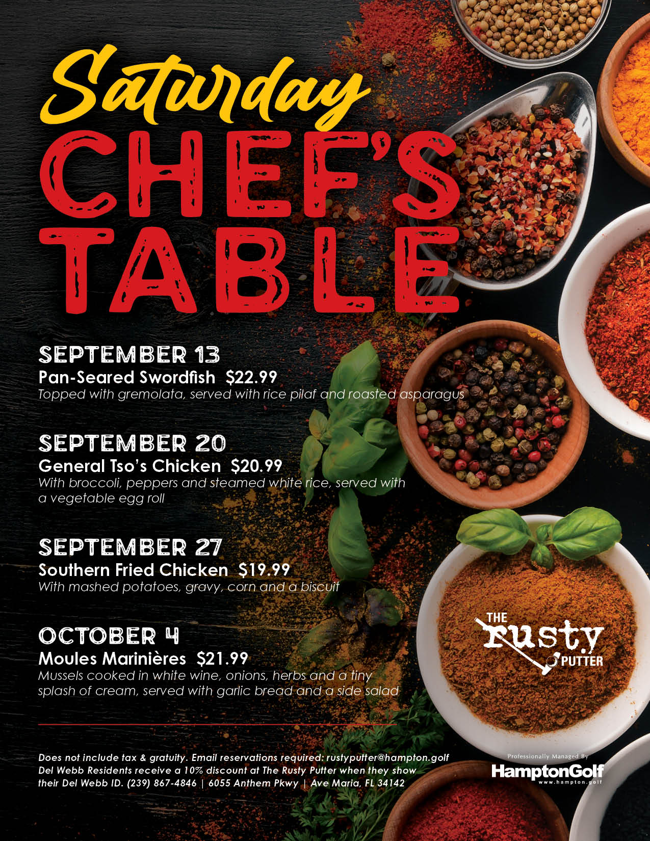 Saturday Chef's Table at The Rusty Putter - Ave Maria